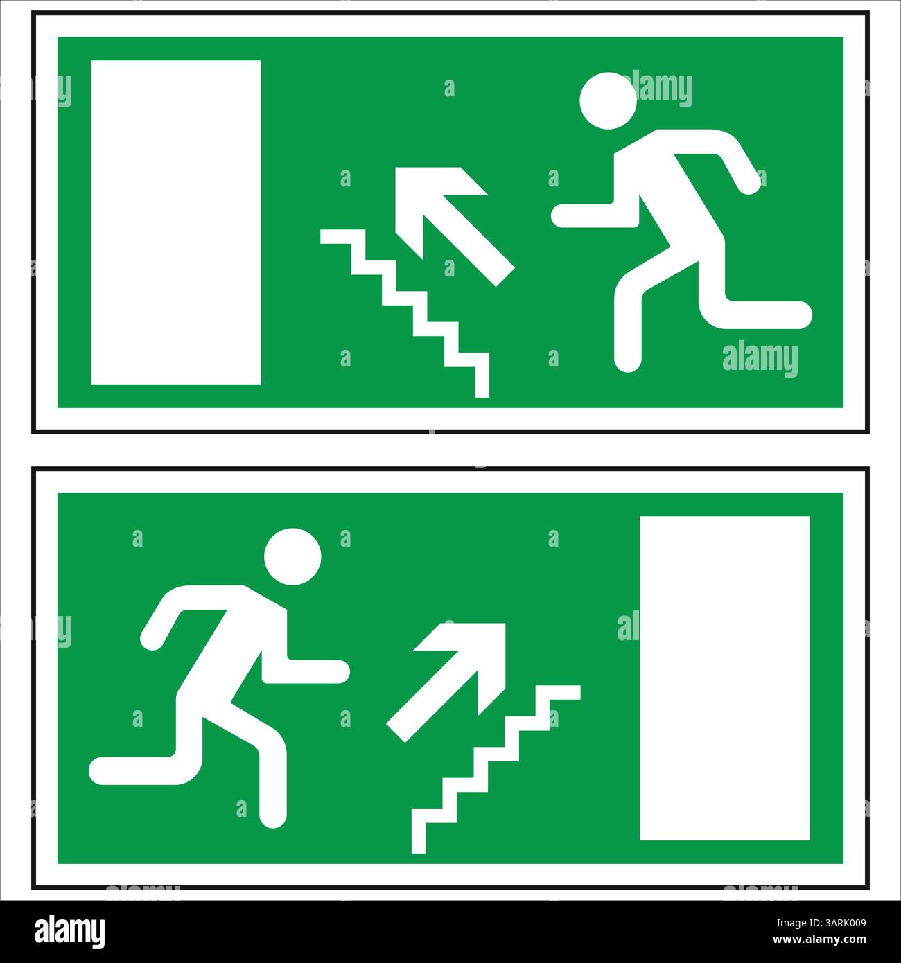 Two green emergency exit signs indicating escape route via stairs Stock Vector Image & Art - Alamy