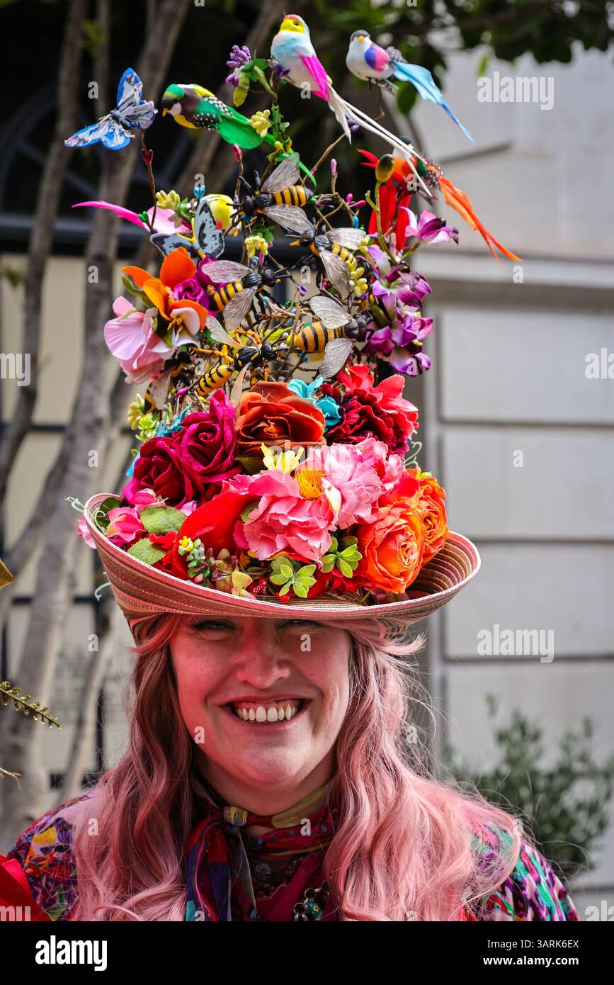 London, UK. 17th Apr, 2025. A participant with her spring and easter ...
