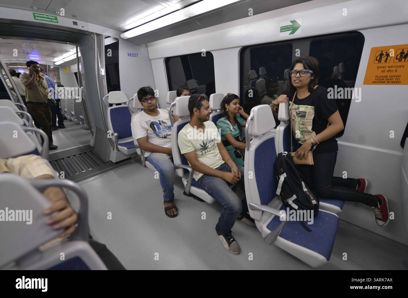 NEW DELHI, INDIA - JULY 01: Passengers travelling in Airport Express ...