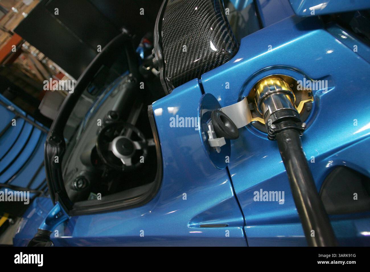 June 30, 2008 - San Carlos, CA, USA - A roadster is charged up at Tesla ...