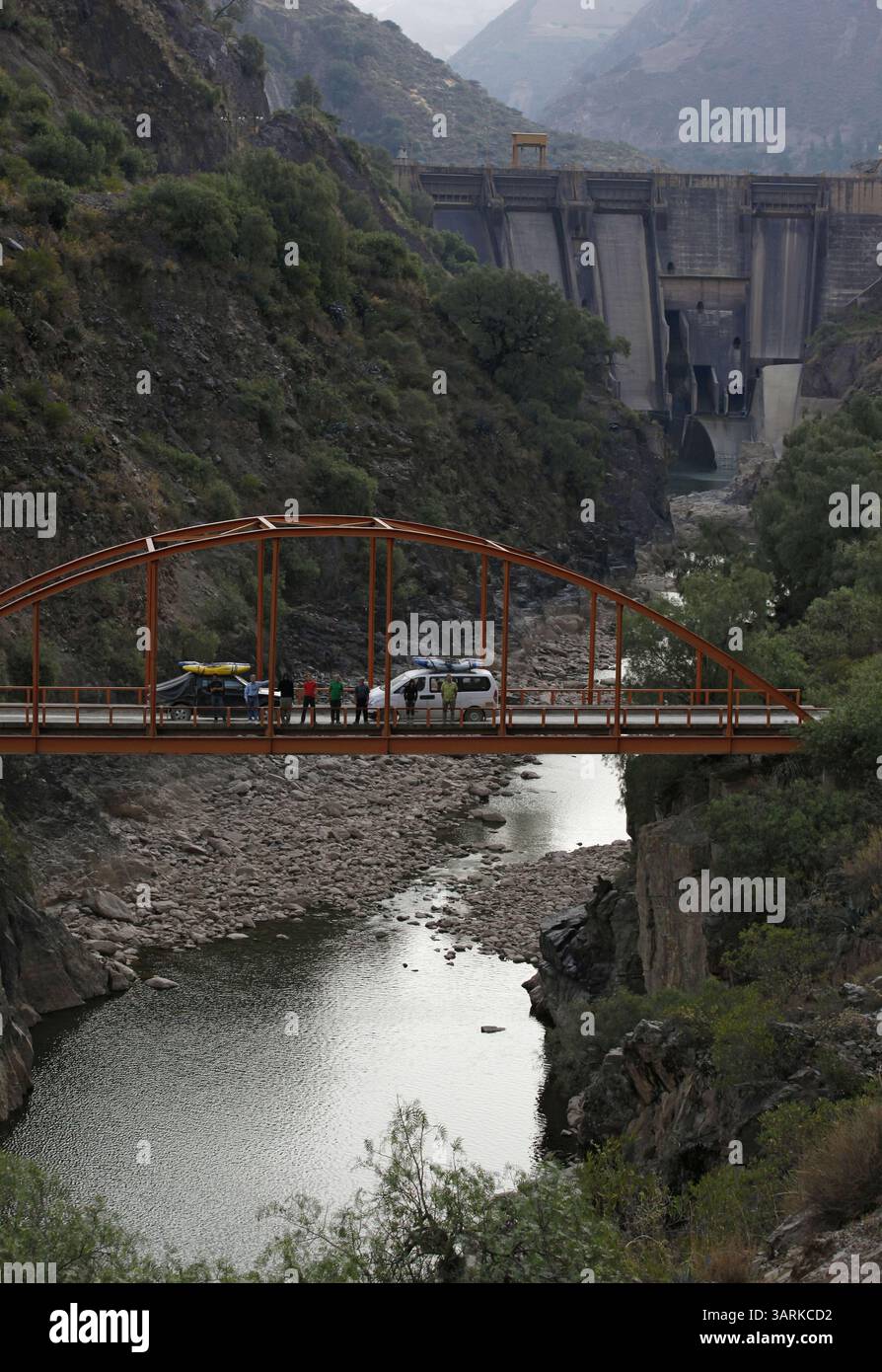 July 4, 2013 - Peru - Bridge over the Rio Mantaro below Represa ...