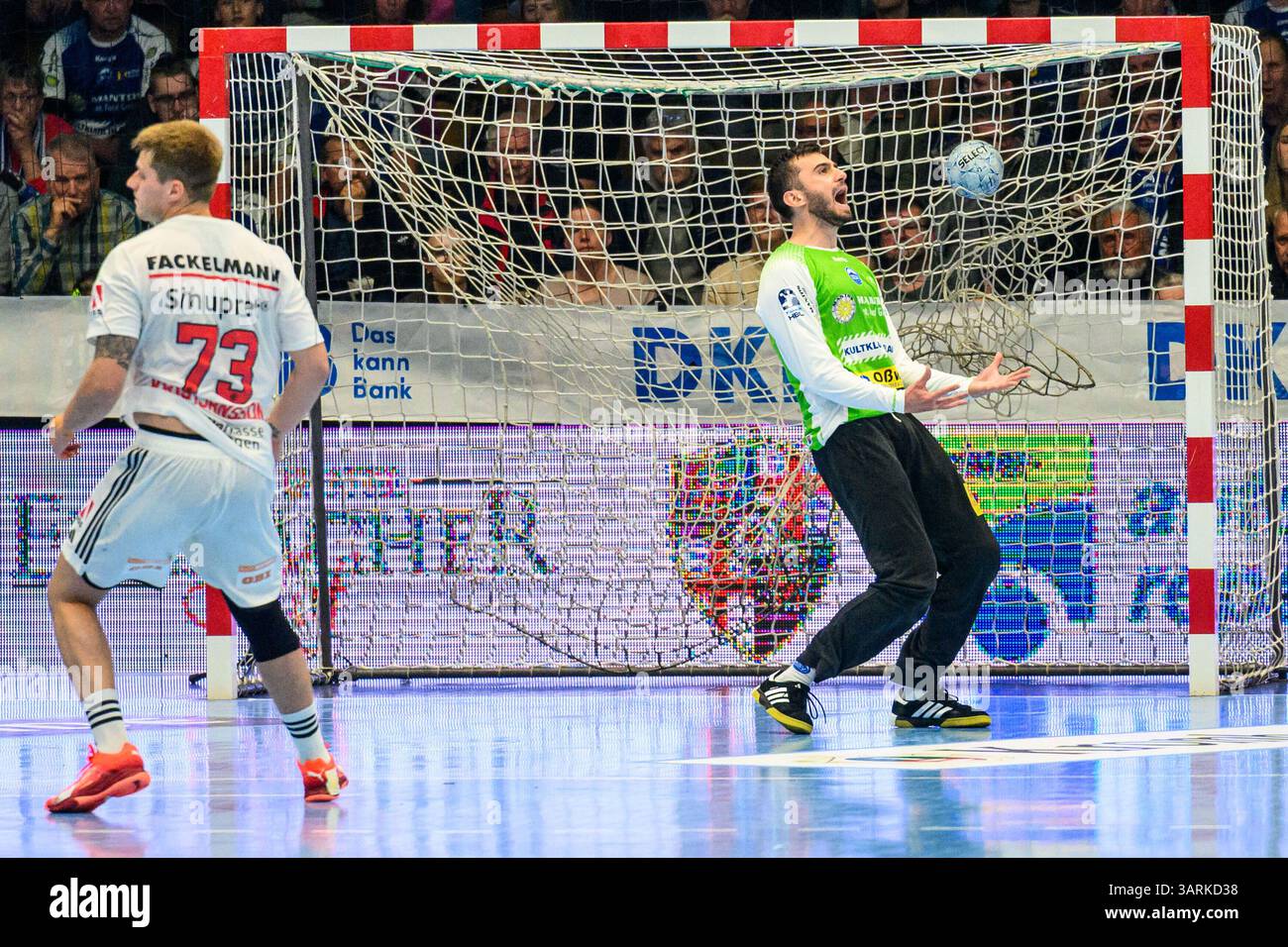 Eisenach, Deutschland. 17th Apr, 2025. Matija Spikic (ThSV Eisenach, #1) GER, ThSV Eisenach ...