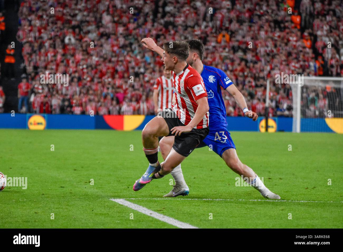 Bilbao, Spain, April 17, 2025: Iñigo Lekue, 15, during the 2024-25 UEFA ...