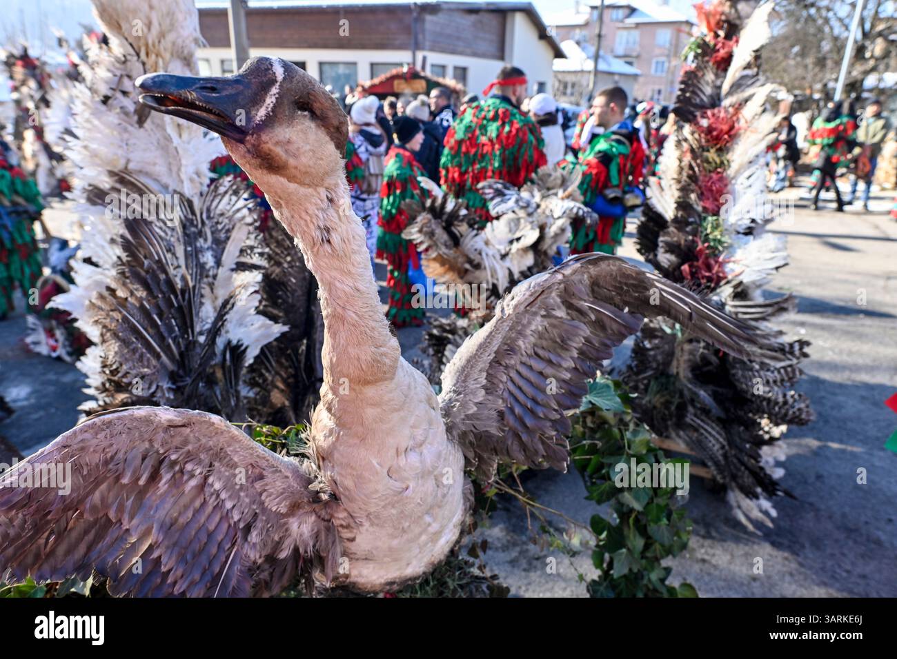 A close-up of a traditional Kuker mask reveals the intricate ...