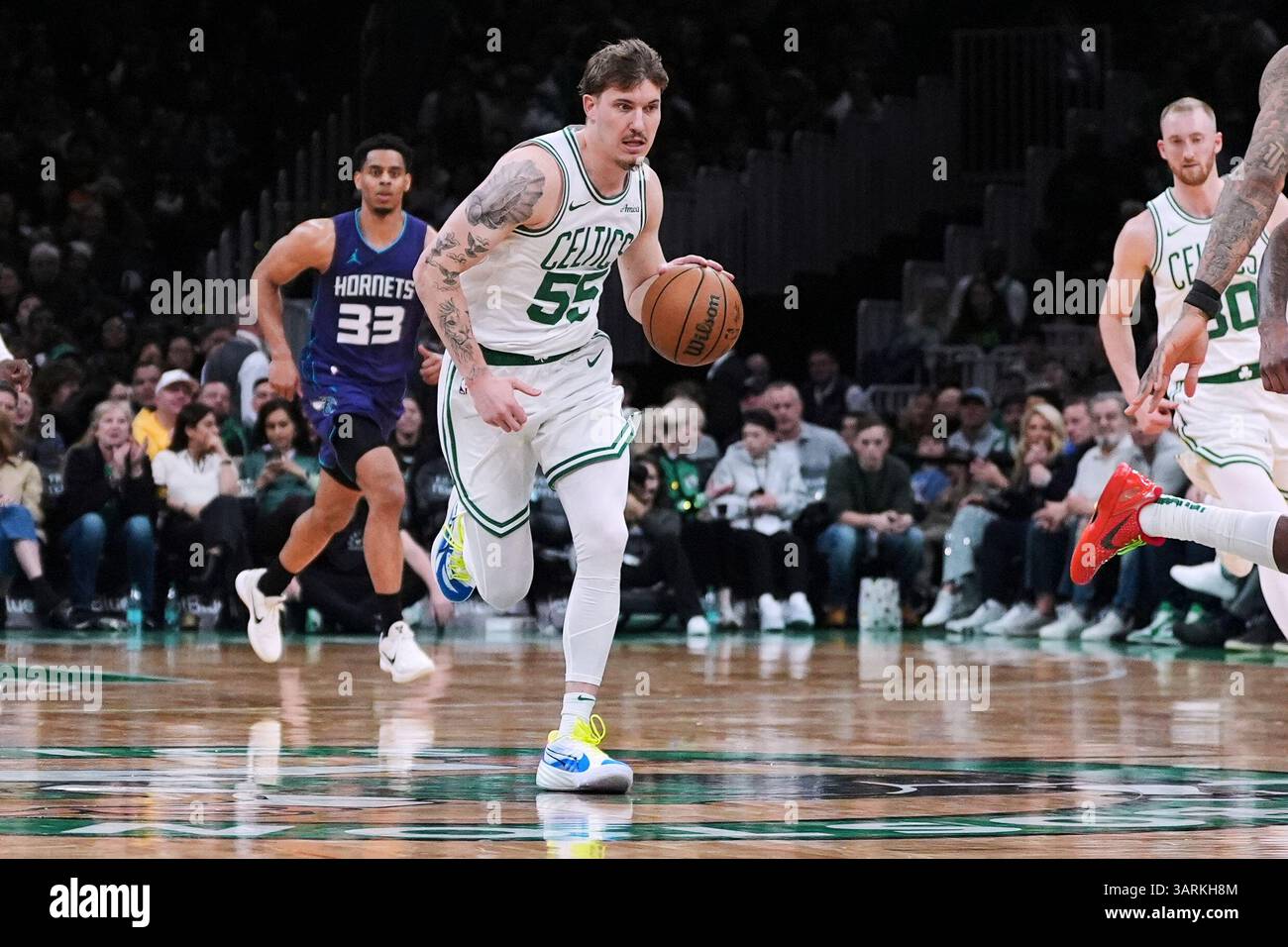 Boston Celtics forward Baylor Scheierman (55) during an NBA basketball ...