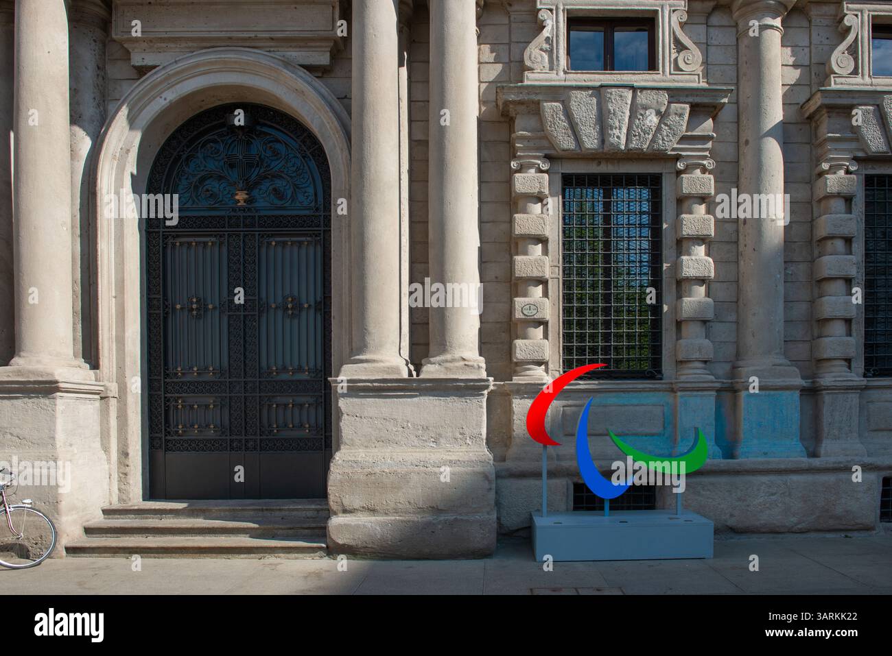 Milan Italy 7April 2025:Graphic symbols to remember the Milano Cortina ...