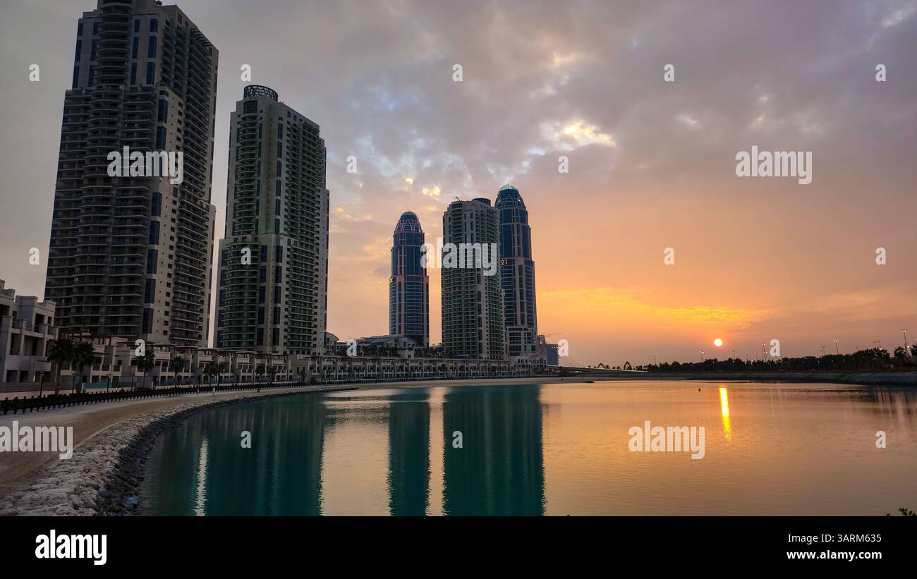 Doha, Qatar - April 16, 2025: Scenic view of modern high-rise towers in ...