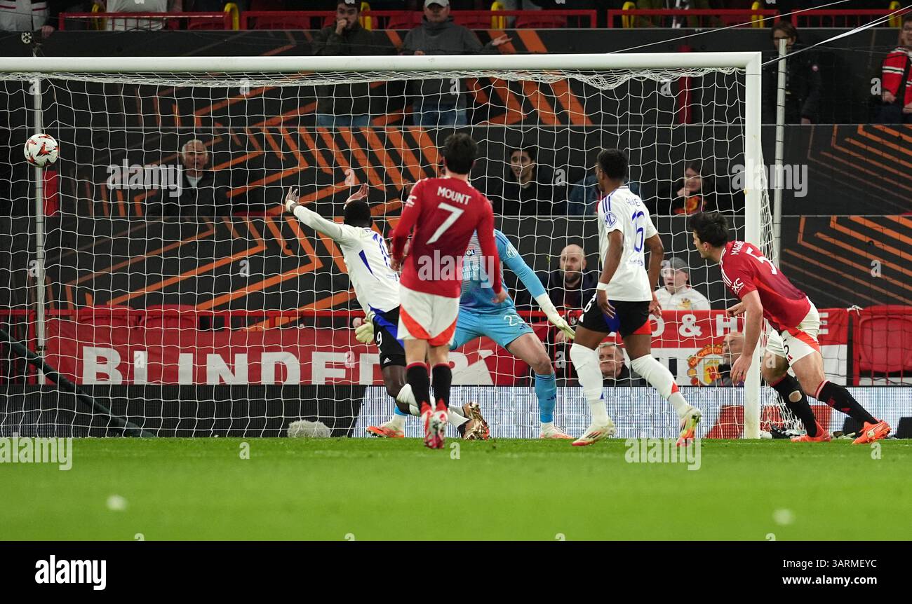 Manchester United's Harry Maguire scores their side's fourth goal of ...