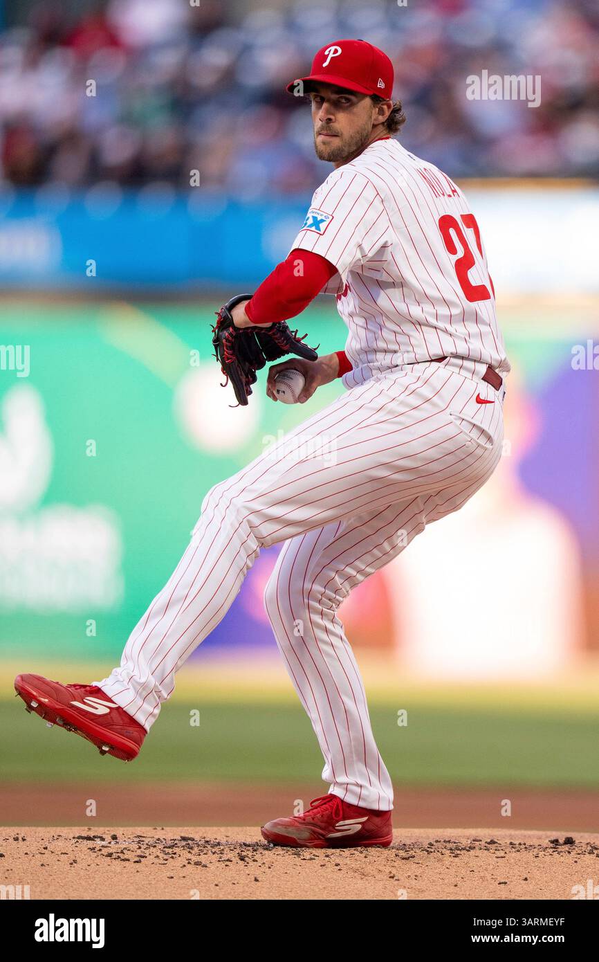 Philadelphia Phillies starting pitcher Aaron Nola delivers during the ...