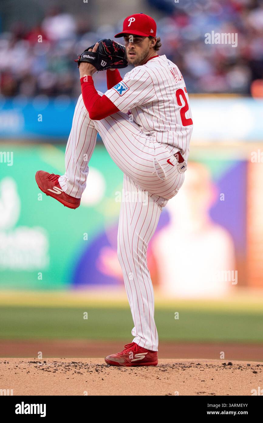 Philadelphia Phillies starting pitcher Aaron Nola delivers during the ...