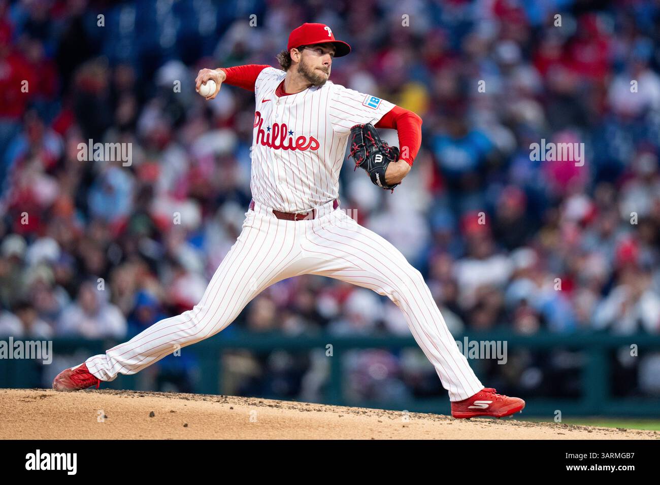 Philadelphia Phillies starting pitcher Aaron Nola delivers during the ...
