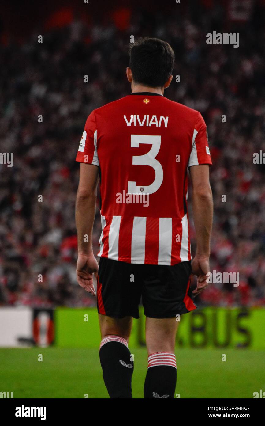 Bilbao, Spain, April 17, 2025: Daniel Vivian 3 of Athletic Club during the 2024-25 UEFA Europa ...