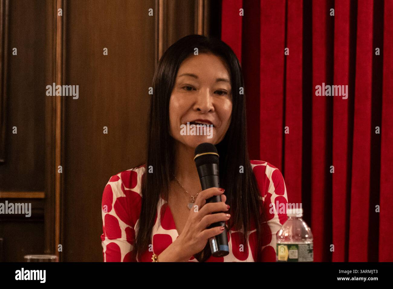 New York, NY, April 16, 2025: Kumiko Yoshii, producer of parade speaks during 2025 Japan Parade ...