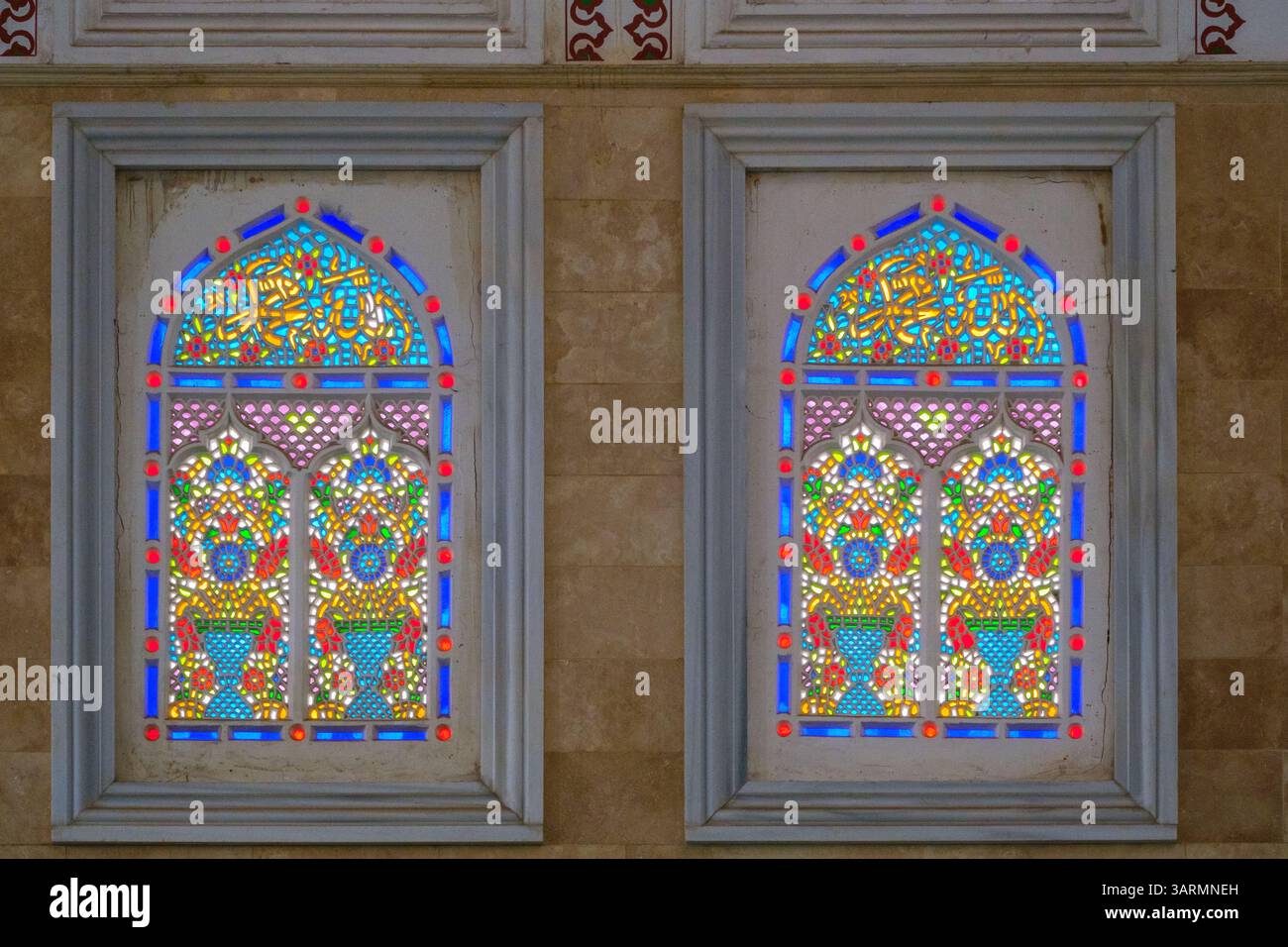 Ghana, Accra. Ghana National Mosque, Colored Glass Windows Stock Photo ...