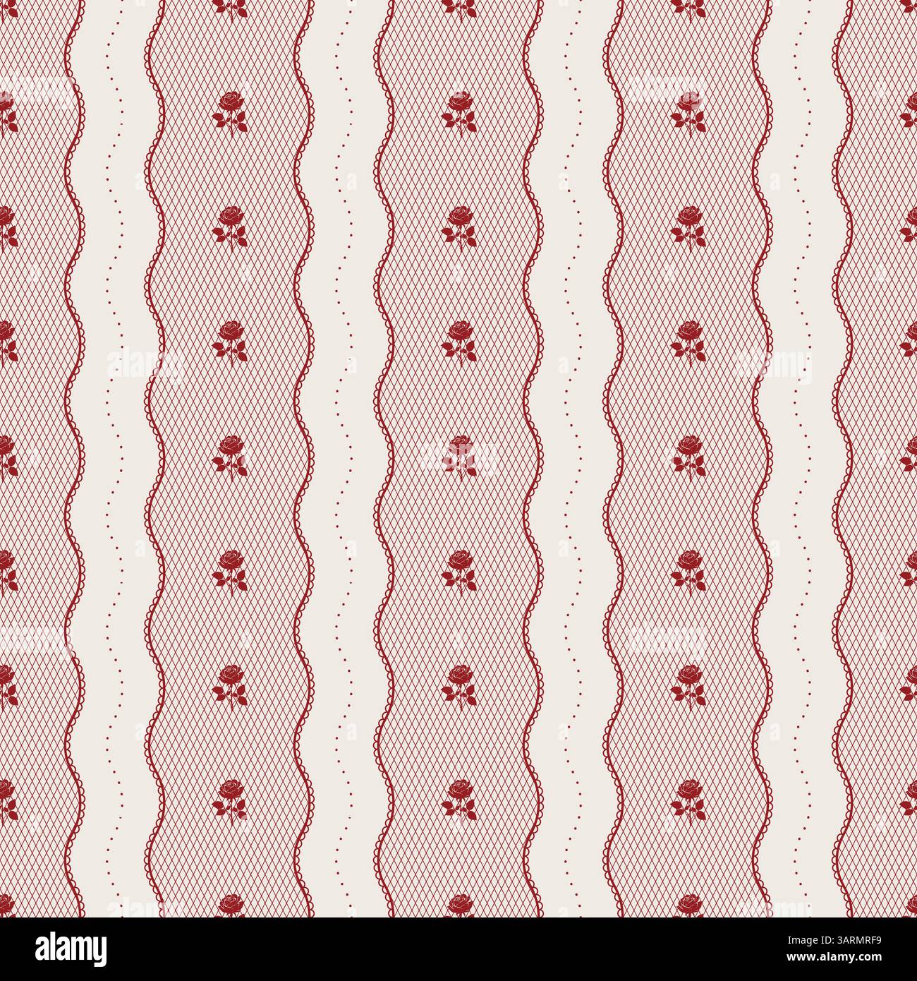 Vintage Wavy lace seamless pattern in a fine mesh and rose silhouette ...