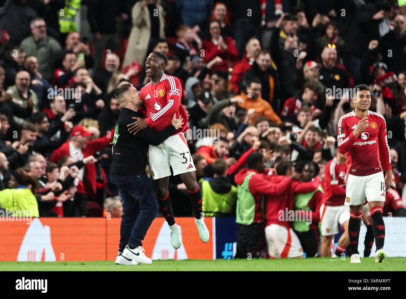Manchester, UK. 17th Apr, 2025. Kobbie Mainoo of Manchester United ...
