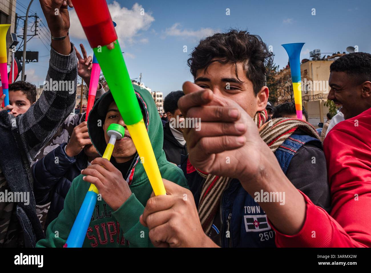 Amman, Jordan on February 14, 2025 Crowds of Jordanians Welcoming King ...