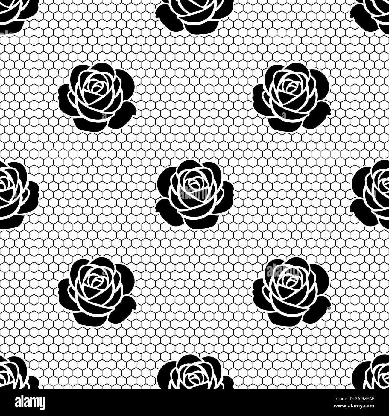 Simple lace seamless pattern in fine mesh and rose flower. Vector ...