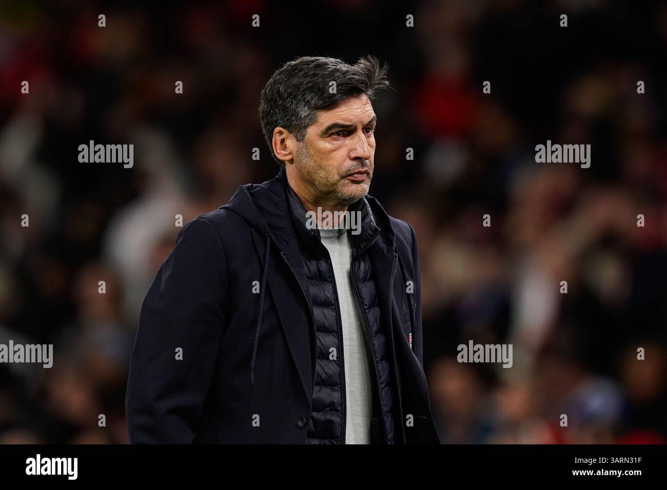Manchester, UK. 17th Apr, 2025. Paulo Fonseca manager of Lyon is ...