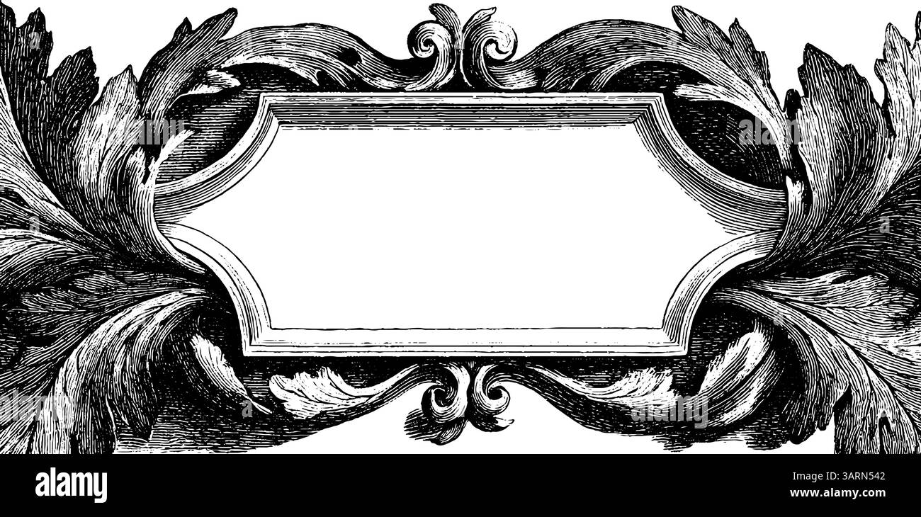 Elegant baroque bookplate frame with ornate engraved details for ...
