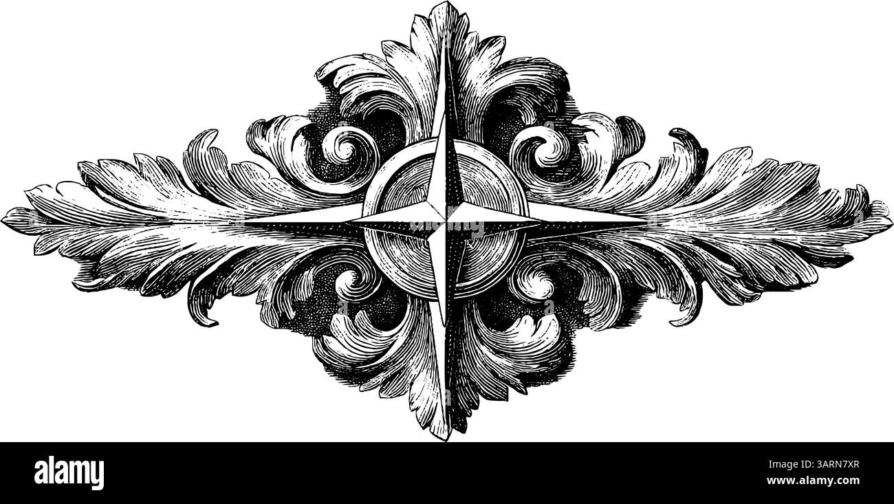 Intricate baroque compass rose design for decorative and historical ...