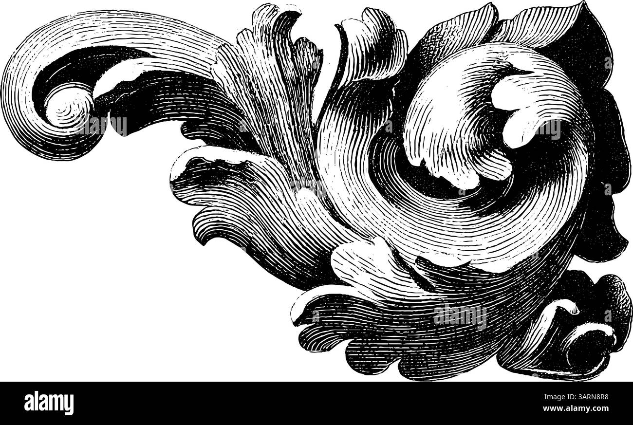 Baroque corner ornament engraving design for decorative arts Stock ...