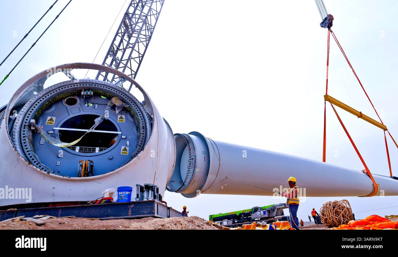 ZHANGYE, CHINA - APRIL 17, 2025 - At the construction site of the 100,000-kilowatt wind power ...