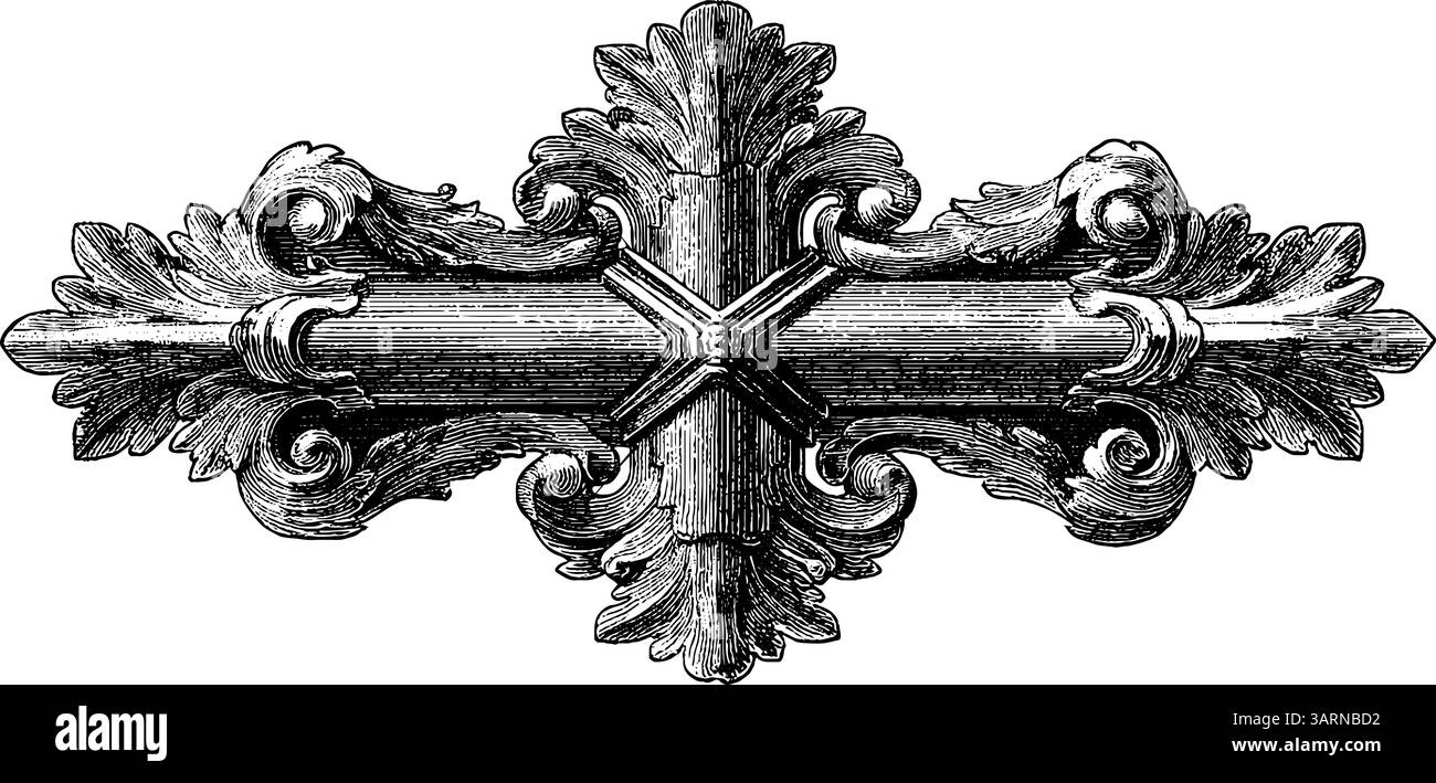 Ornate baroque cross design with engraved symmetry for decorative art ...