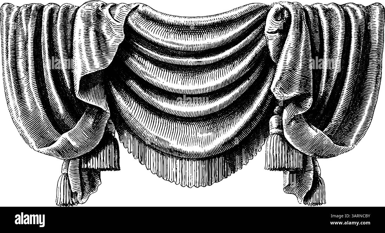 Elegant baroque curtain drapery engraving for decorative design Stock ...