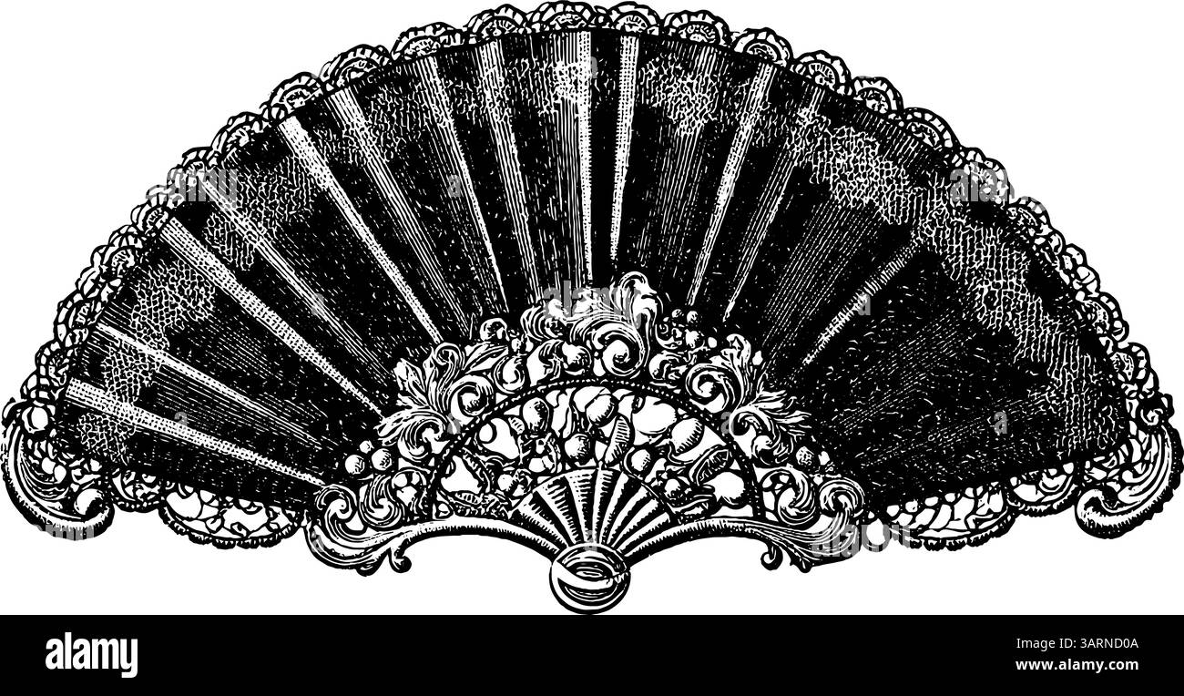 Elegant baroque decorative fan - vintage engraving for classic design ...