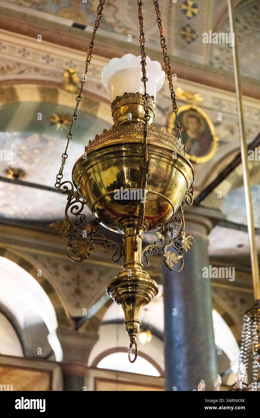 Antique Brass Oil Lamp in Historical Interior Stock Photo - Alamy