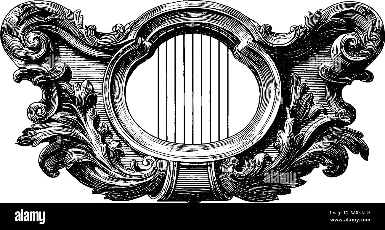 Ornate baroque lyre with floral design for artistic projects and decor ...