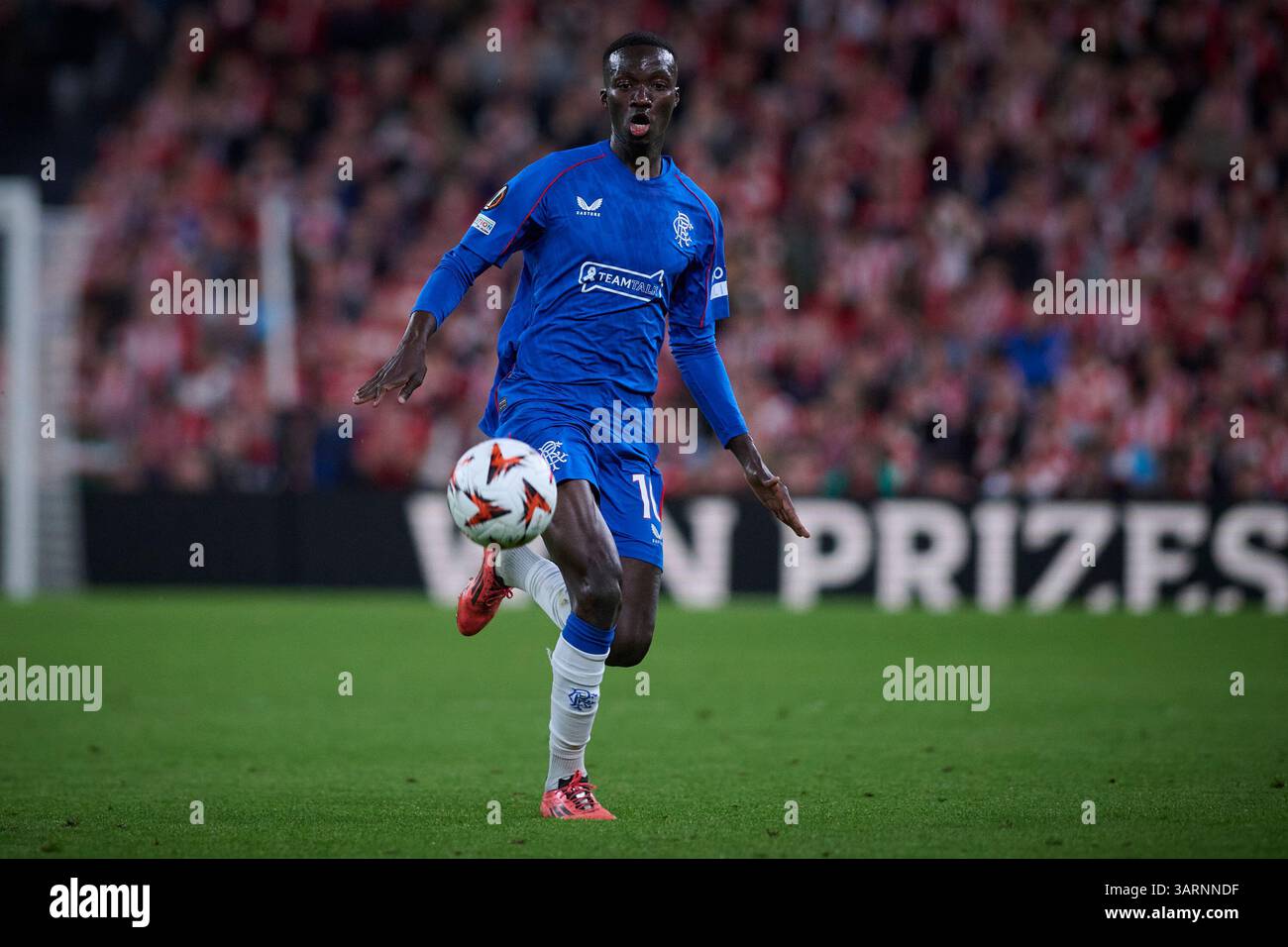 Bilbao, Spain. 17th Apr, 2025. Rangers FC's Mohammed Diomande during ...