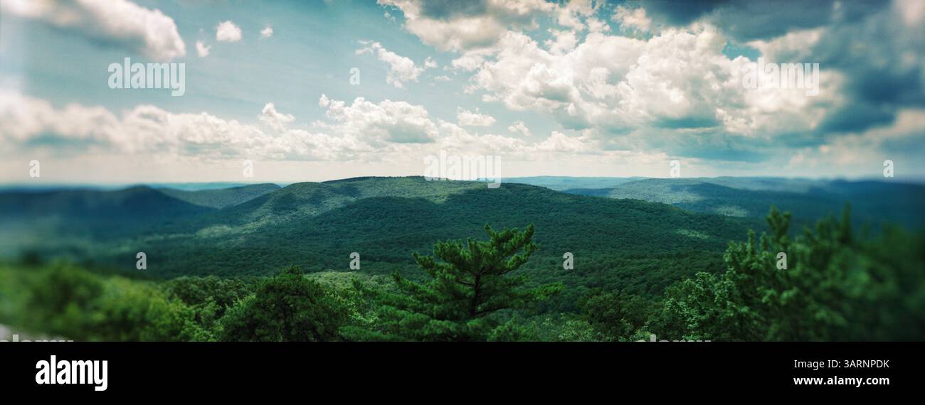 Elevated panoramic view of the Bear Mountain State Park, Hudson River ...