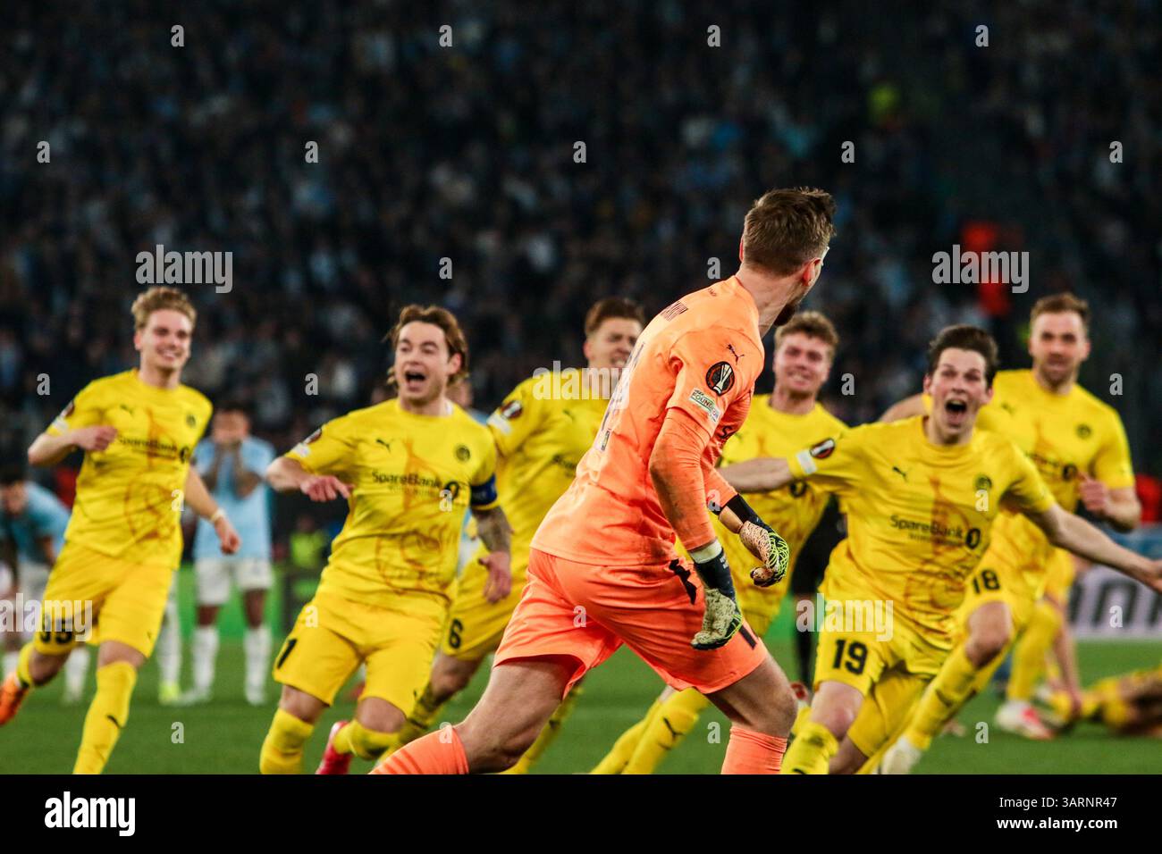 Rome, Italy. 18th Apr, 2025. Sondre Sorli of FK Bodo/Glimt, Patrick ...