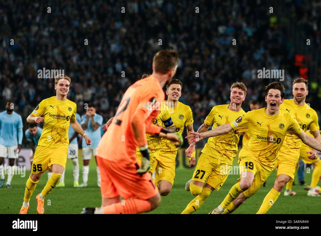 Rome, Italy. 18th Apr, 2025. Sondre Sorli of FK Bodo/Glimt, Patrick ...