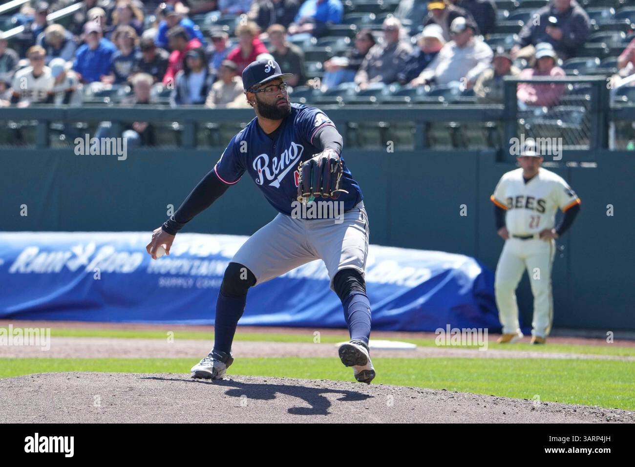 April 13 2025: Reno pitcher Christian Montes de Oca (40) throws a pitch ...