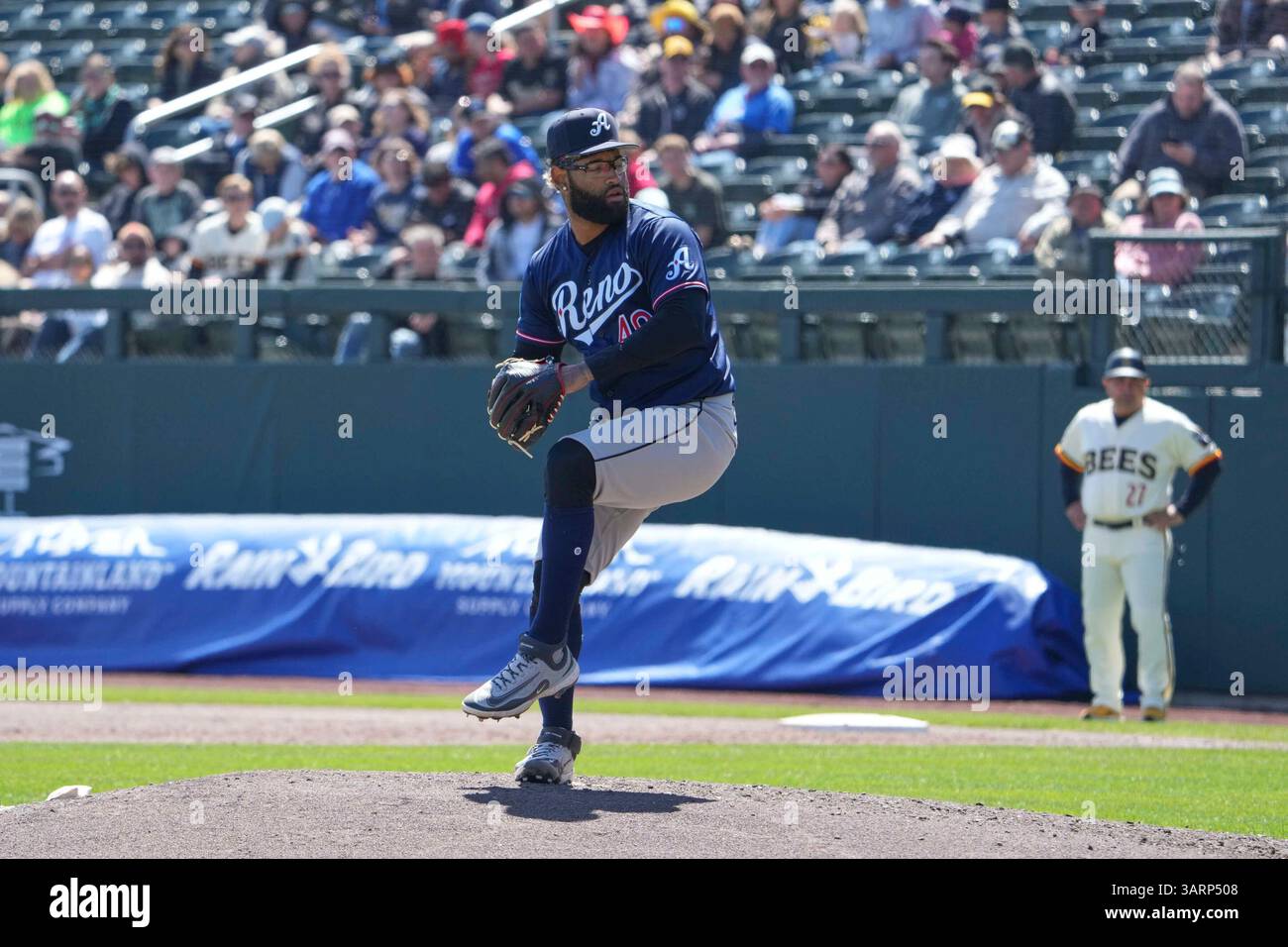 April 13 2025: Reno pitcher Christian Montes de Oca (40) throws a pitch ...