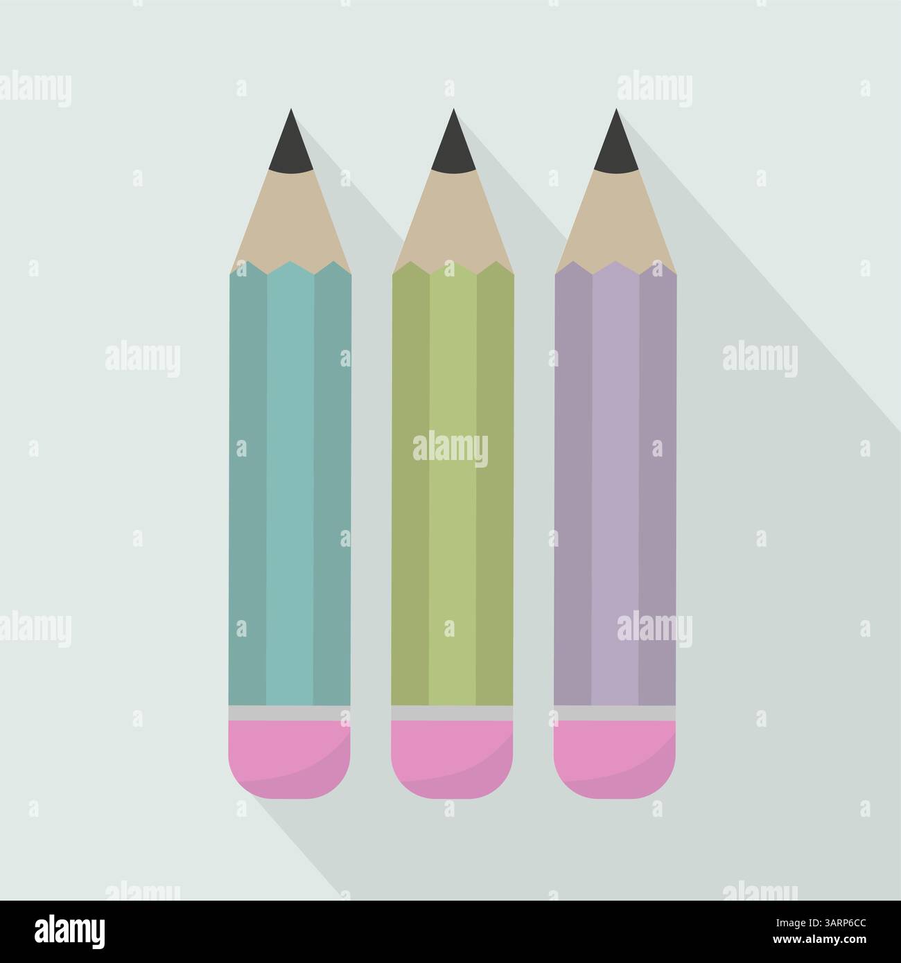 Three pencil illustration. Color pastel shape. Drawing vector object ...