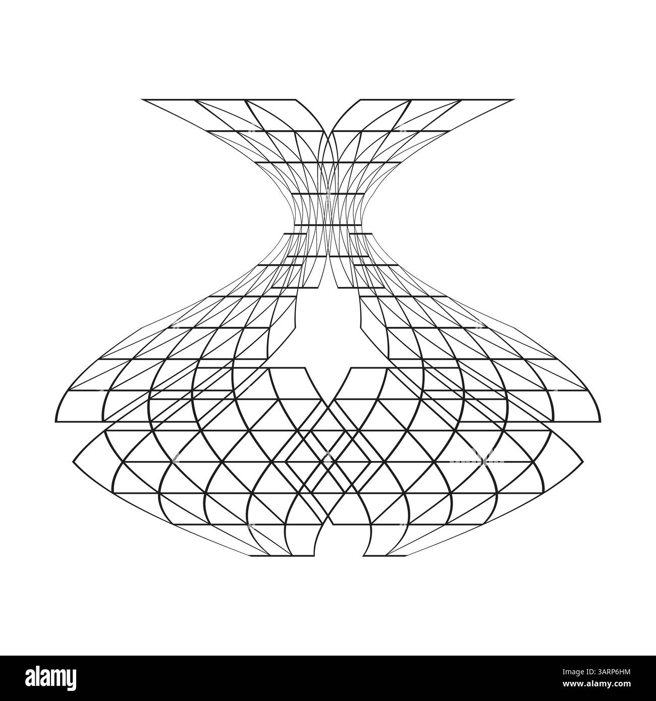 Wireframe vase structure. Geometric line shape. Hollow vector form. Symmetrical grid layout ...