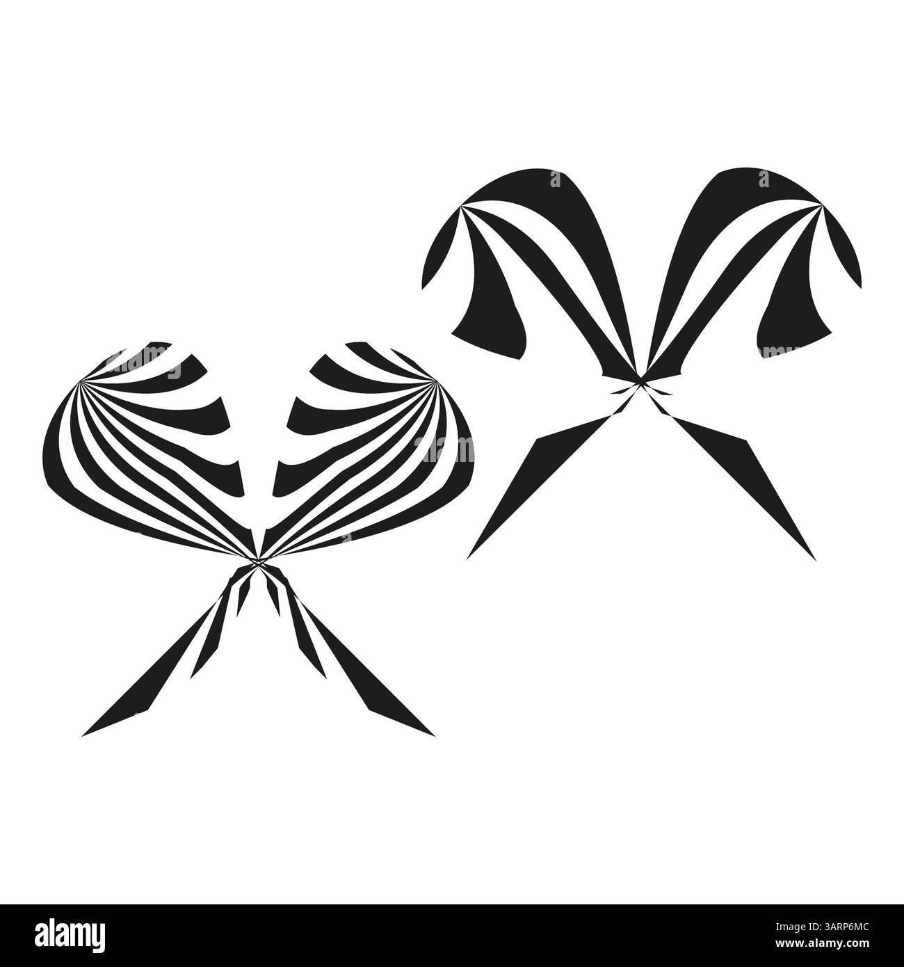 Abstract butterfly like shapes, black and white vector design, twisted ...