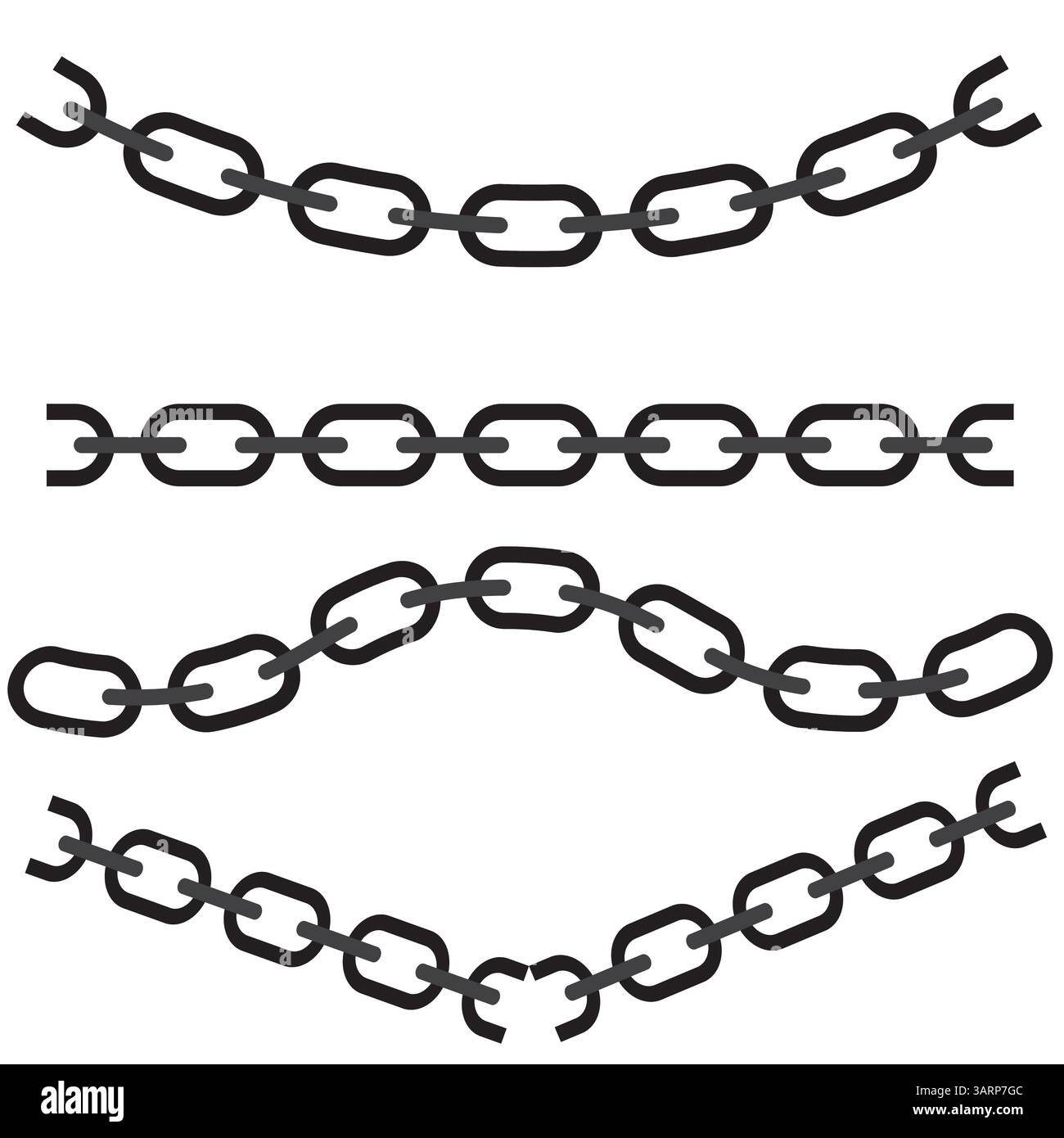 Curved Chain Icon Black Metal Symbol Strong Connection Shape Vector Chain Segment Stock