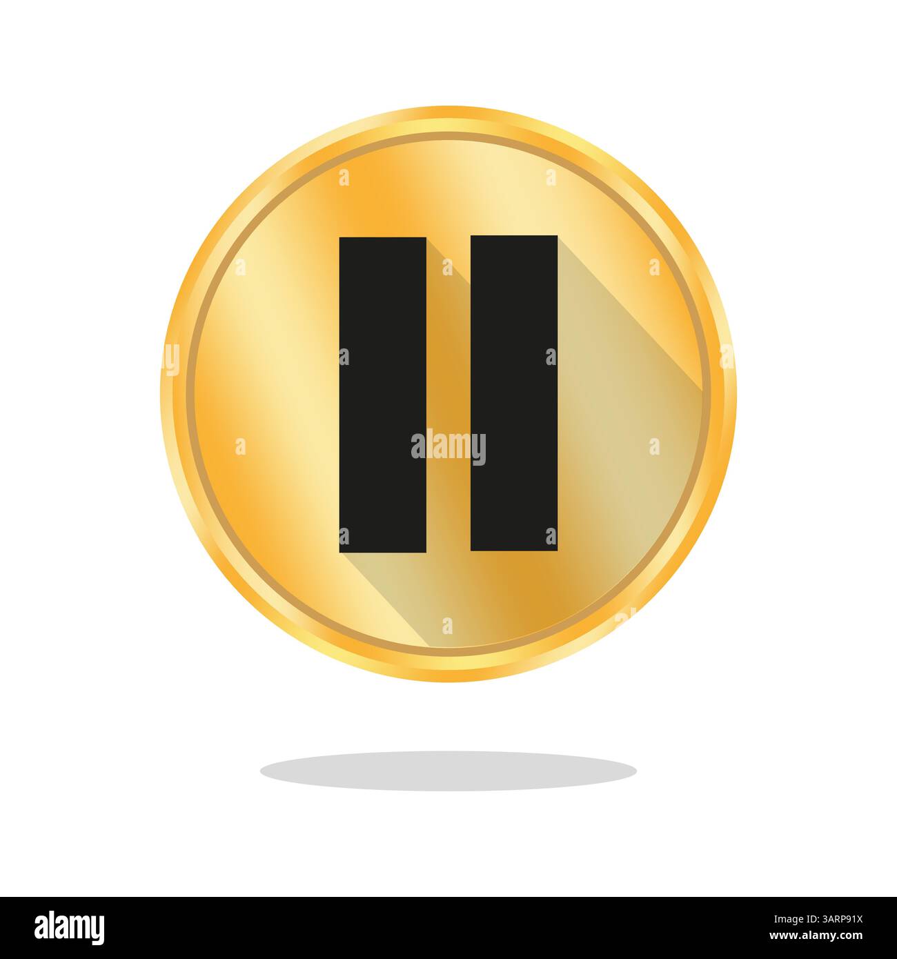 Pause button icon. Golden vector circle. Media control symbol. Black ...