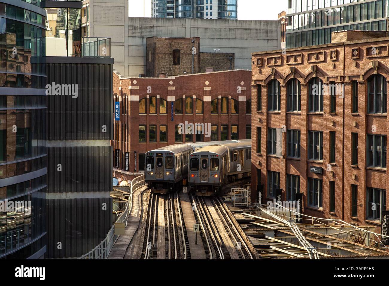 Chicago, Illinois, USA - April 6th 2025 - The elevated, or L train ...