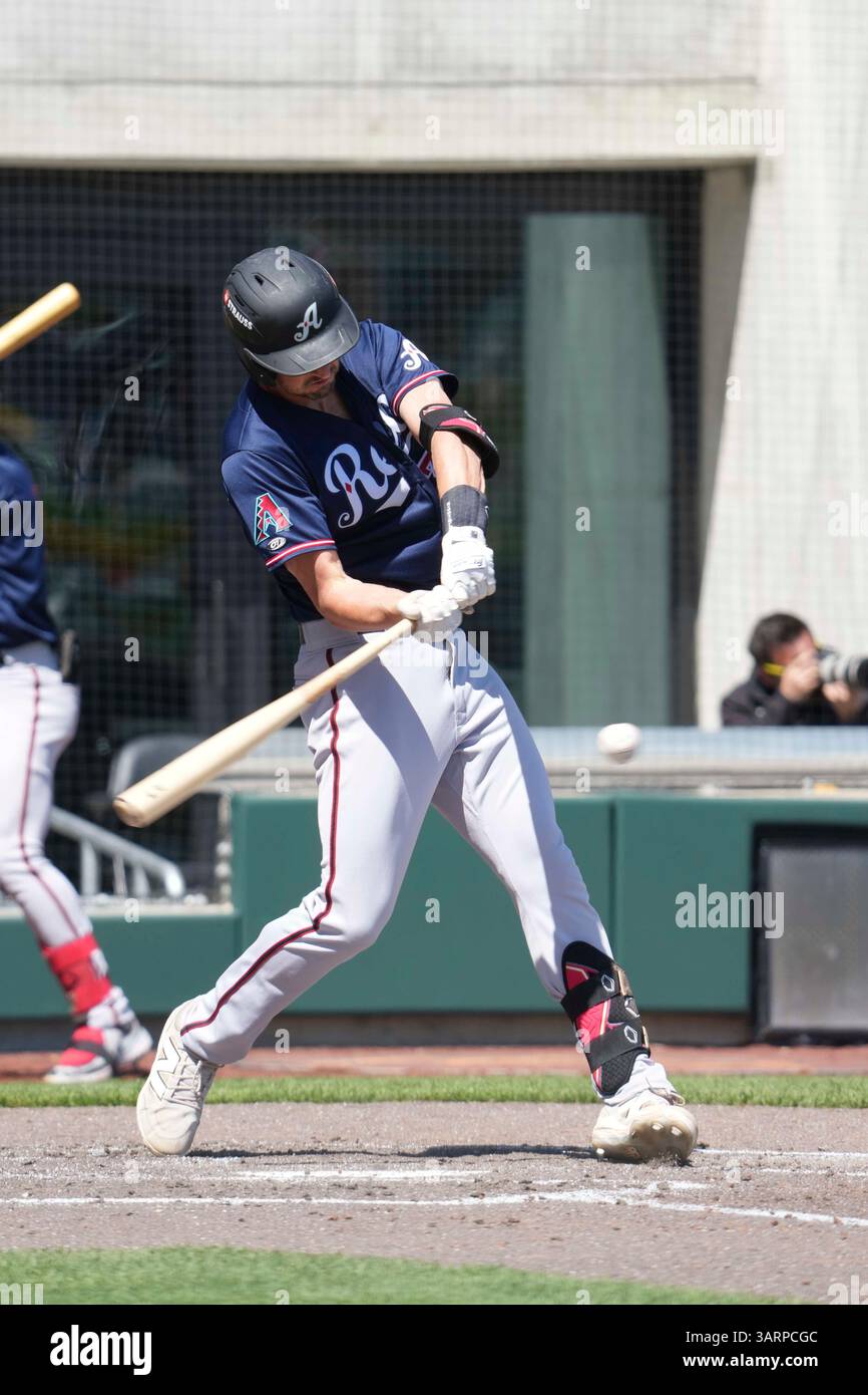 April 13 2025: Reno left fielder Trey Mancini (34) gets a hit during ...
