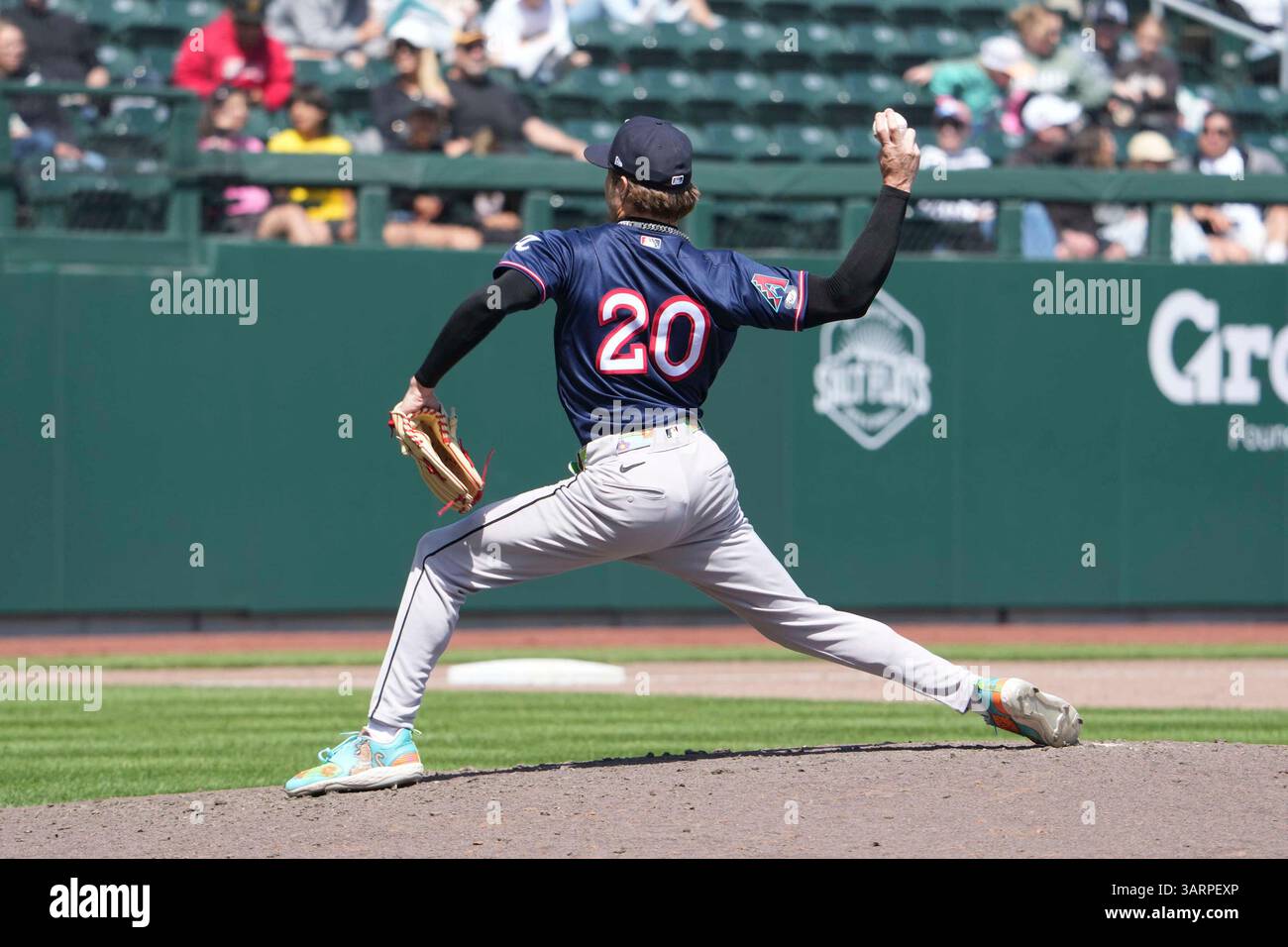 April 13 2025: Reno pitcher Drey Jameson (20) throws a pitch during the ...