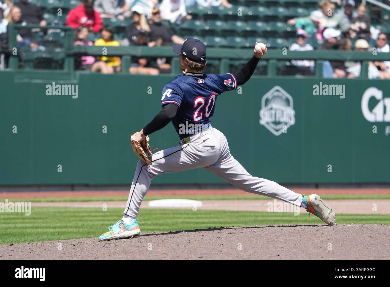 April 13 2025: Reno pitcher Drey Jameson (20) throws a pitch during the ...