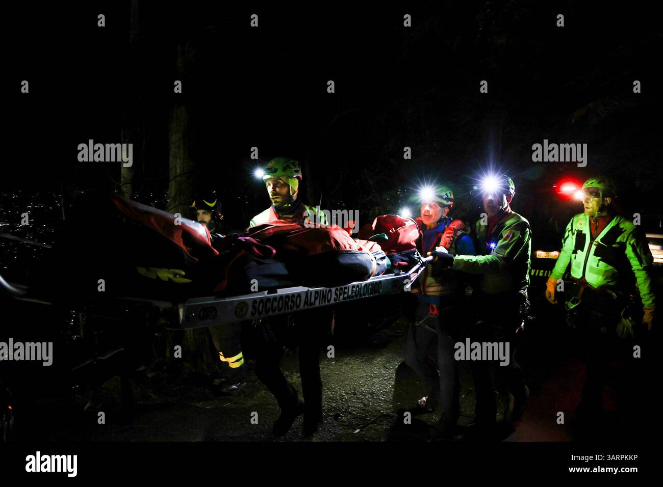 Rescuers at work near the site of the Monte Faito cable car crash that ...