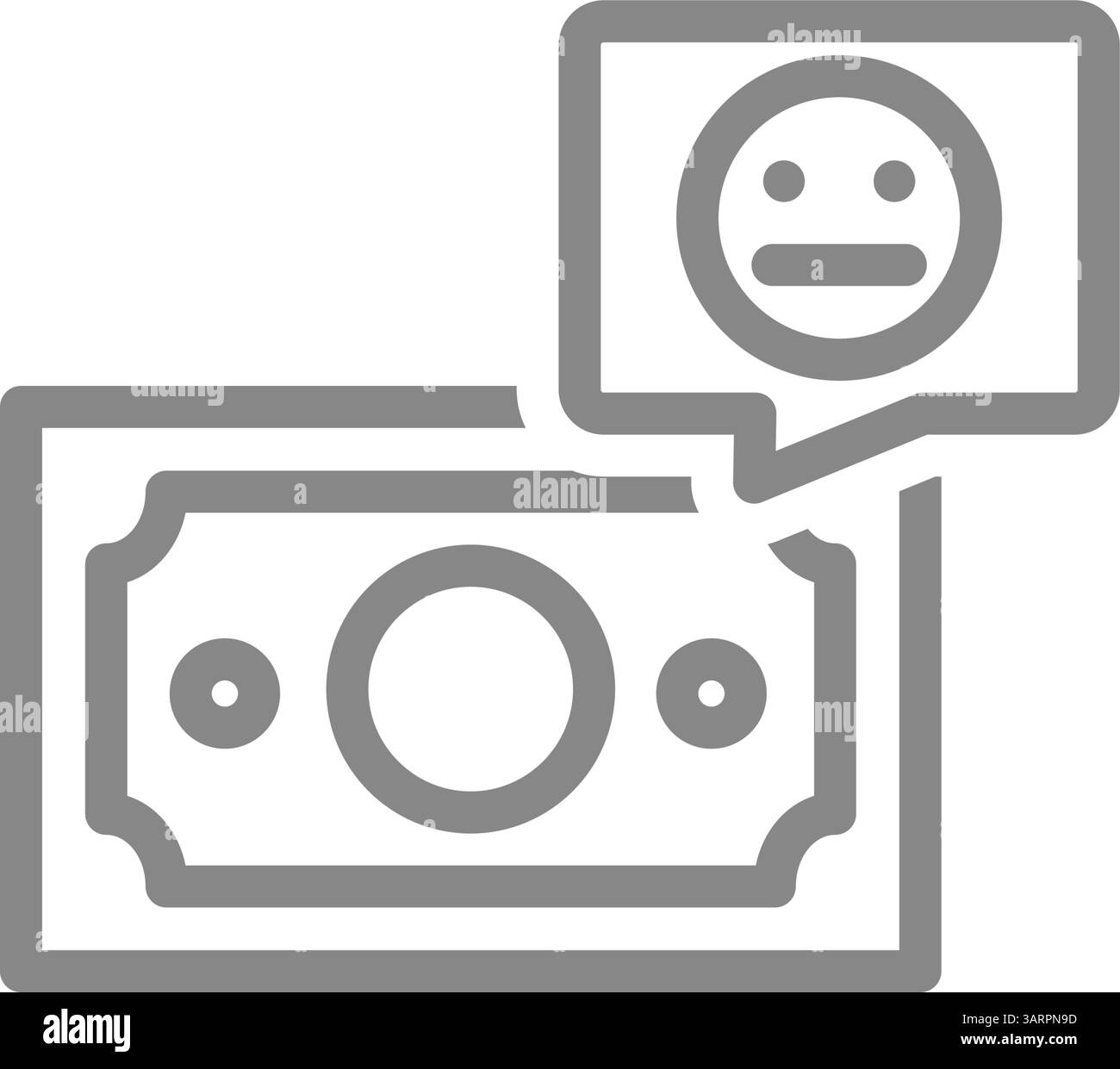 Money with neutral face in bubble speech line icon. Profit and loss in ...