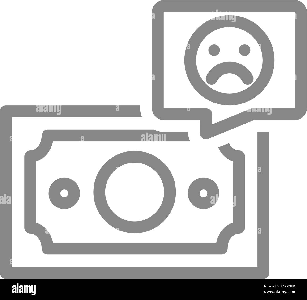 Money with sad face in speech bubble line icon. Lose money investment ...